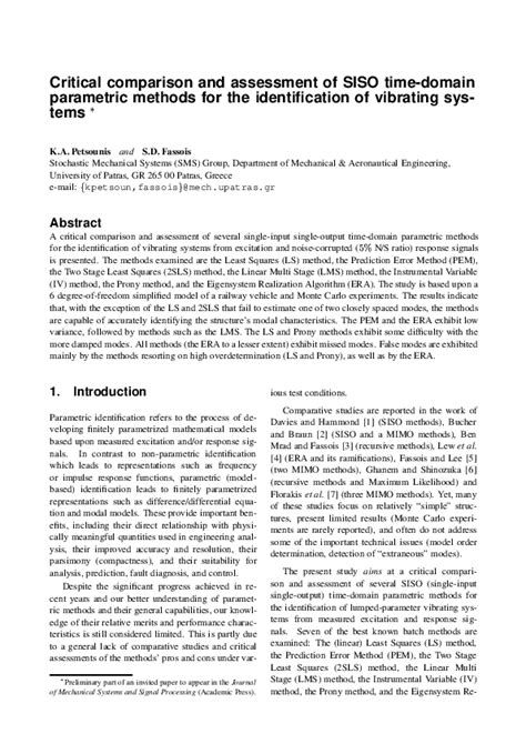 Pdf Critical Comparison And Assessment Of Siso Time Domain Parametric