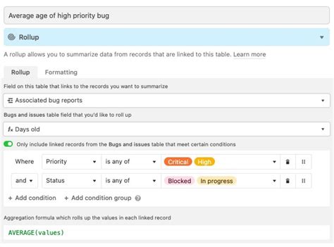 rollup condition option is missing airtable community