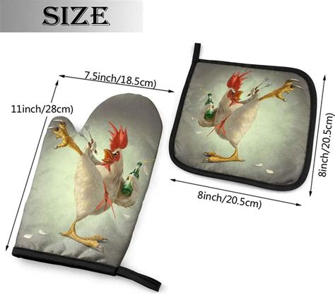 Badu Bg Комплекти забавни ръкавици за фурна с пиле и държачи за тенджери Топлоустойчиви