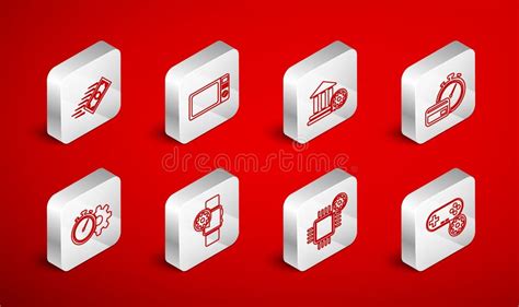 Set Line Gamepad Setting Microwave Oven Bank Building Fast Payments Processor Smartwatch