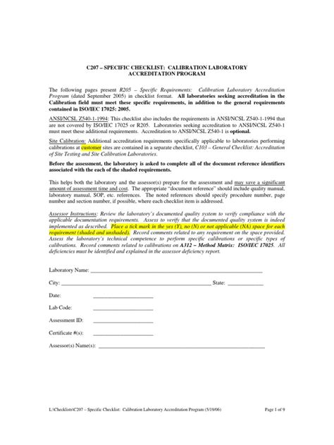 Cal Checklist | PDF | Calibration | Verification And Validation