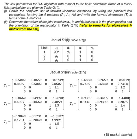 the link parameters for d h algorithm with respect to