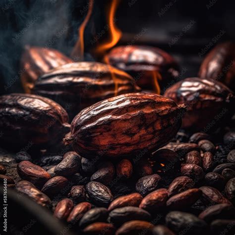 A Mesmerizing Photo Of Cocoa Beans Slowly Roasting To Perfection With Their Aroma Wafting