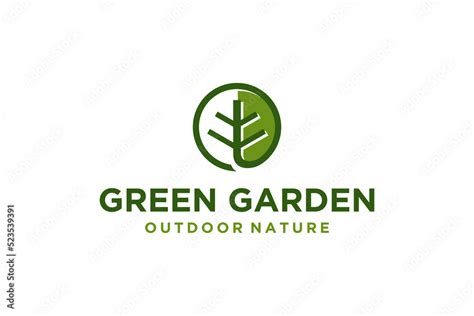 Tree Trunk Green Logo Design Nature Illustration Fresh Leaf Agriculture Growing Stock Vector