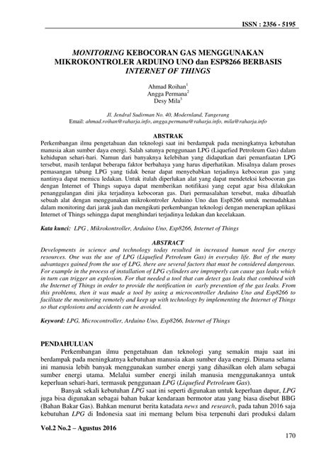Pdf Monitoring Kebocoran Gas Menggunakan Mikrokontroler Arduino Uno Dan Esp8266 Berbasis