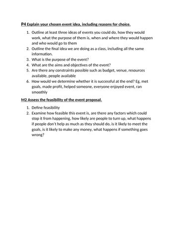 btec unit 4 managing an event teaching resources
