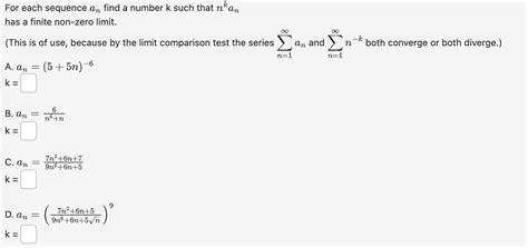 solved for each sequence an find a number k such that nkan