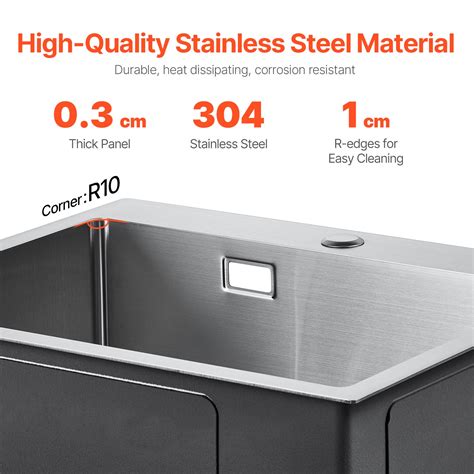 Vevor 68cm Kitchen Sink Workstation 304 Stainless Steel Top Mount