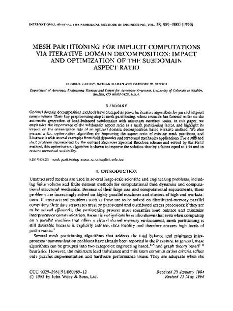 pdf mesh partitioning for implicit computations via iterative domain