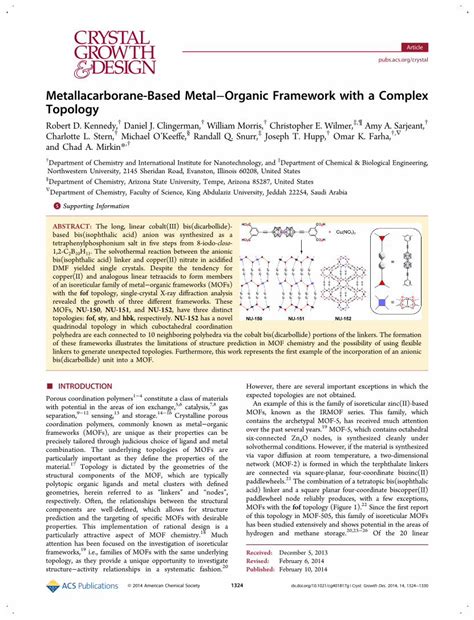 Pdf Metallacarborane Based Metal Organic Framework With A Complex