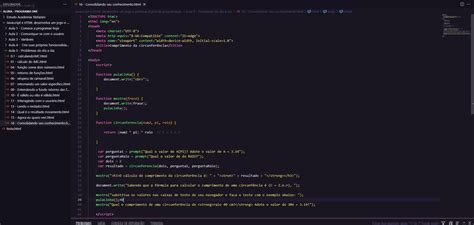 Finalizando aula Calculando circunferência de um circulo JavaScript e HTML desenvolva