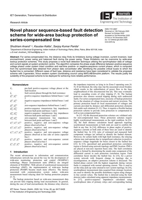 pdf novel phasor sequence based fault detection scheme for wide area