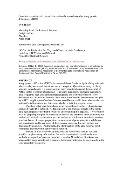 Pdf Quantitative Analysis Of Clay And Other Minerals In Sandstones By X Ray Powder Diffraction