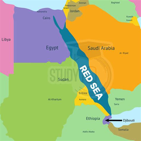 Red Sea Map Bordering Countries Location Physical Features