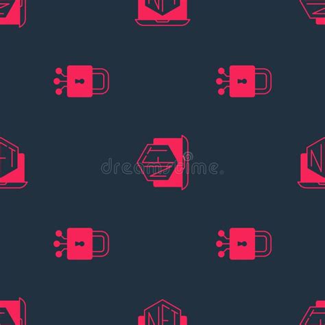 Set Cyber Security And Laptop With Art Store App On Seamless Pattern