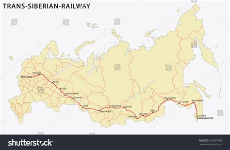 Transsiberian Railway Main Route Map Stock Vector Royalty Free