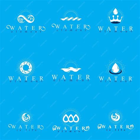 물방울 H2o 기호 웨이브 스플래시 및 무한한 로고 타입과 같은 신선한 미네랄 워터 디자인 엠블럼 청소 서비스 비즈니스 로고 수처리 개념 프리미엄 벡터