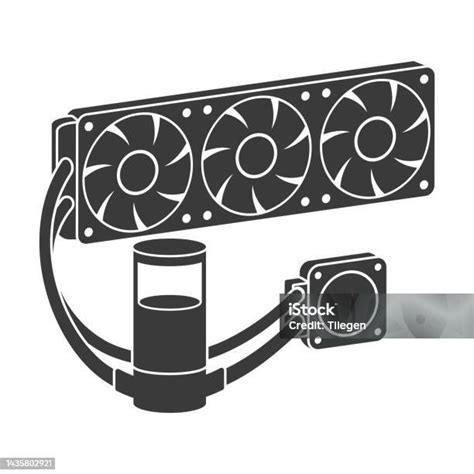 흰색 배경에 고립 된 Pc 글리프 아이콘을위한 액체 냉각 시스템 벡터 아이소메트릭 일러스트레이션 Cpu에 대한 스톡 벡터 아트