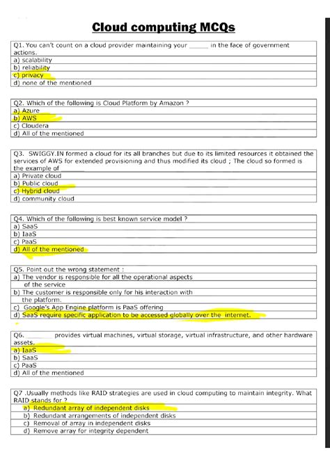 SOLUTION Cloud Computing Mcqs Pdf Cloud Computing Mcqs With Answers Pdf Studypool