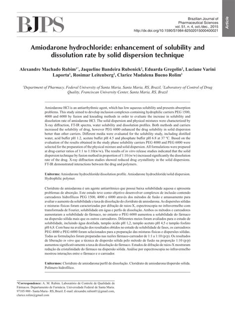 Pdf Amiodarone Hydrochloride Enhancement Of Solubility And