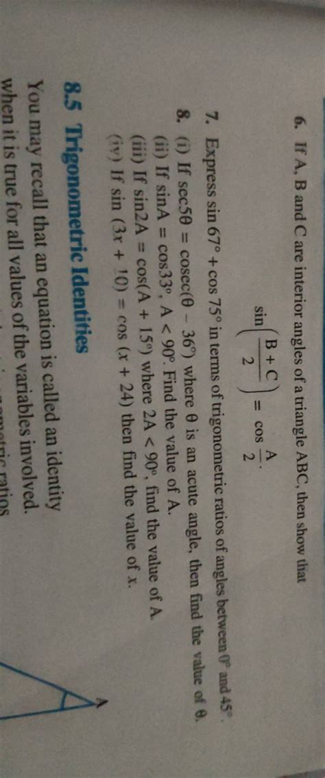 6 if a b and c are interior angles of a triangle abc then show thatsi