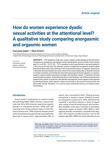 PDF How Do Women Experience Dyadic Sexual Activities At The Attentional Level A Qualitative