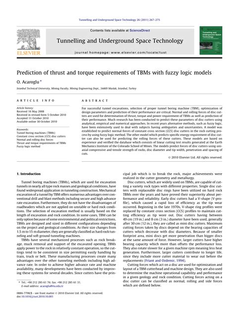 Pdf Prediction Of Thrust And Torque Requirements Of Tbms With Fuzzy Logic Models