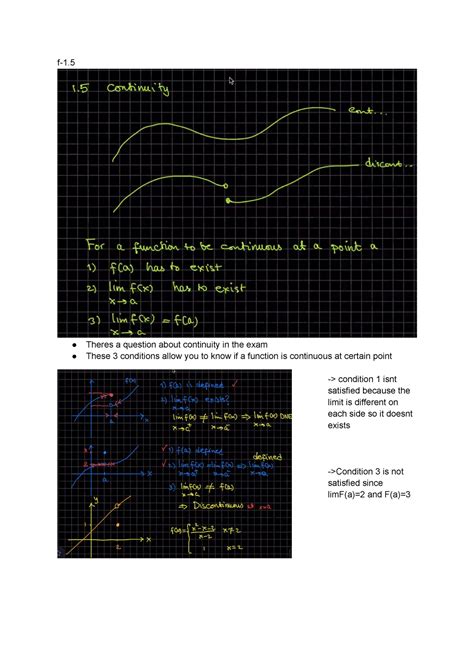 Calculus 1 Notes 1 F 1 Theres A Question About Continuity In The Exam These 3 Conditions