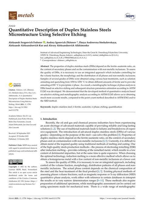 Pdf Quantitative Description Of Duplex Stainless Steels Microstructure Using Selective Etching