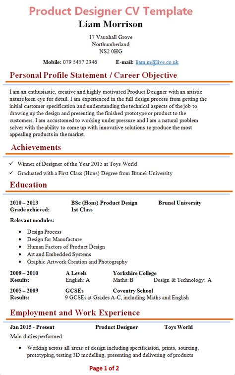 Product Designer CV Template
