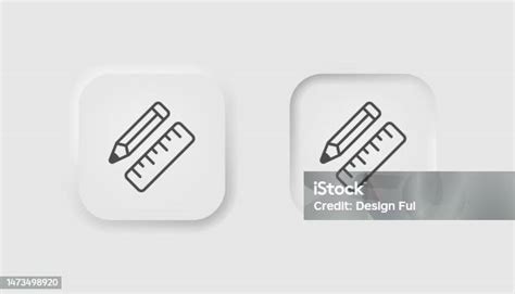뉴모피즘 스타일의 눈금자와 연필 아이콘 비즈니스 아이콘 흰색 Ui Ux 학용품 기호 사무실 예술 그림 규모 뉴모픽 스타일 벡터 그림입니다 교육에 대한 스톡 벡터 아트 및