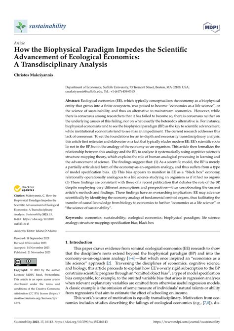PDF How The Biophysical Paradigm Impedes The Scientific Advancement Of Ecological Economics A