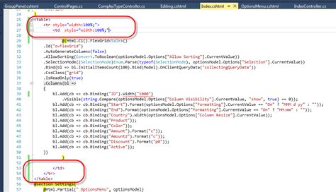 Style Issue When FlexGrid Inside A Table ASP NET MVC Edition ComponentOne Studio MESCIUS