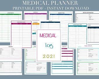 Medical Printables Set Organizing Printables Fillable Diy Medical