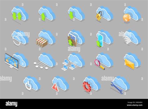 3d Isometric Flat Icon Set Cloud Technologies Online Services And Data Processing 3d Isometric