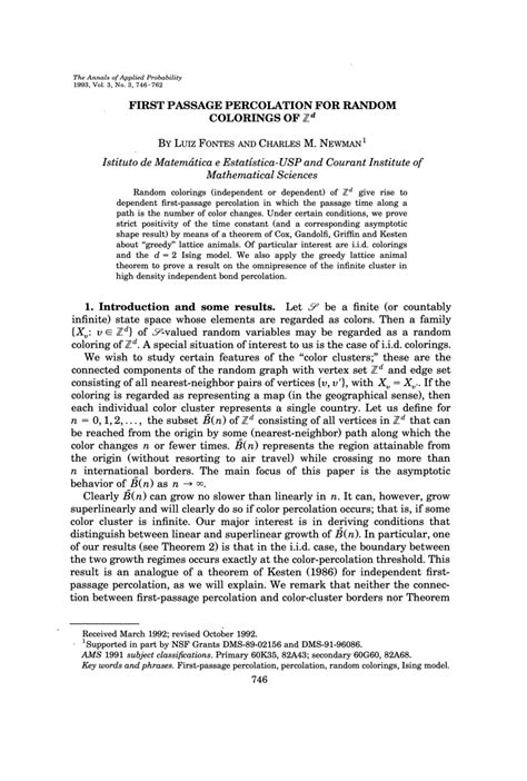Pdf First Passage Percolation For Random Colorings Of Mathbb Z D