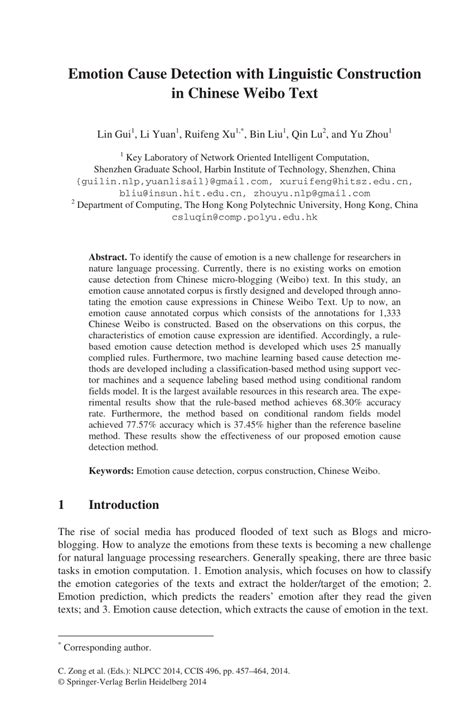 Pdf Emotion Cause Detection With Linguistic Construction In Chinese Weibo Text
