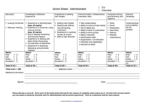 Interview Scoring Grid Download Score Sheet For Free Pdf Or Word