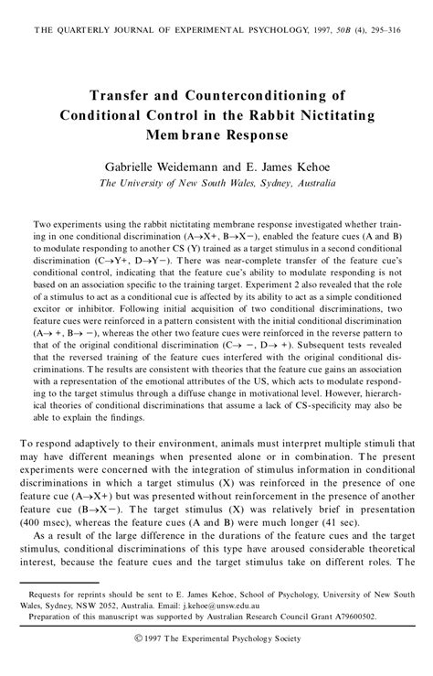 Pdf Transfer And Counterconditioning Of Conditional Control In The