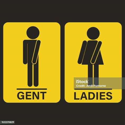 남성과 여성 또는 숙녀를 위한 노란색 검은색 사각형 직사각형 기호의 인쇄 가능한 세트와 템플릿 화장실 화장실 화장실 또는 일러스트레이션 제스처가 있는 성적인 아이콘에 대한
