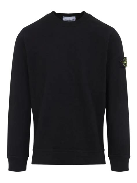 Stone Island Logo Detail Crew Neck Sweatshirt Black Farfetch Uk