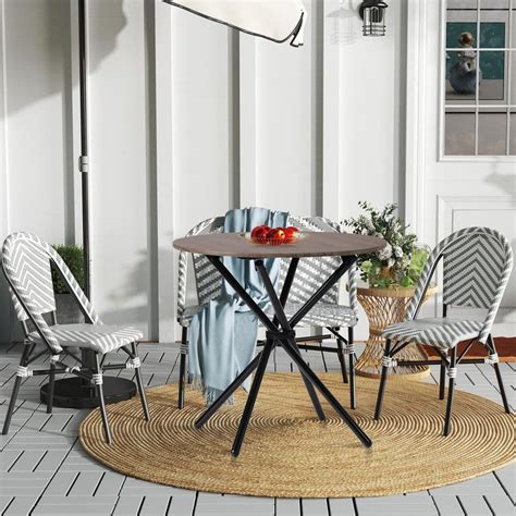 Homy Casa Fontana Farmhouse Smoked Oak Wood Top 31 5 In In Black Metal Cross Legs Base Round