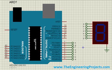 interfacing of seven segment with arduino in proteus the engineering projects