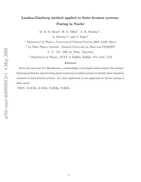 Pdf Landau Ginzburg Method Applied To Finite Fermion Systems Pairing