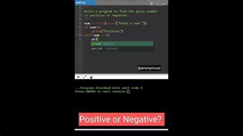Positive Or Negative Python Script Find A Given Number Is Positive