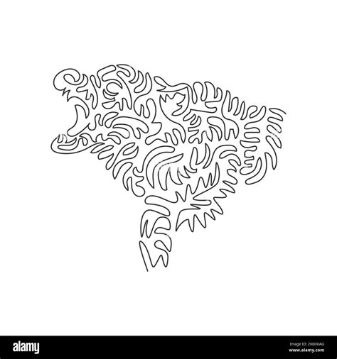 Continuous Curve One Line Drawing Of Hungry Ferocious Bear Abstract Art