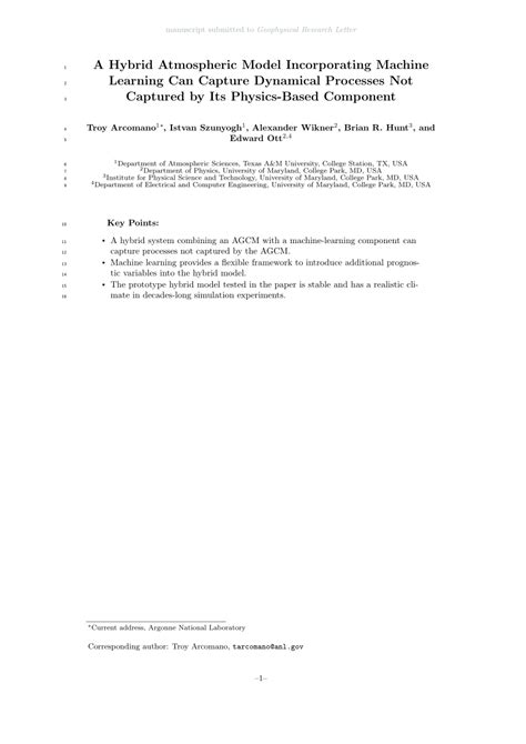 Pdf A Hybrid Atmospheric Model Incorporating Machine Learning Can Capture Dynamical Processes