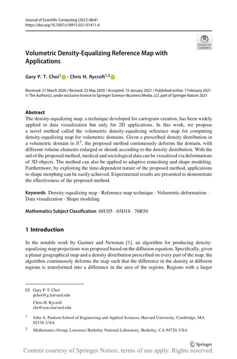 Volumetric Density Equalizing Reference Map With Applications Request Pdf