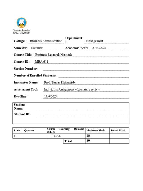 Individual Assignment 1 Marking Scheme Pdf Literature Review Learning