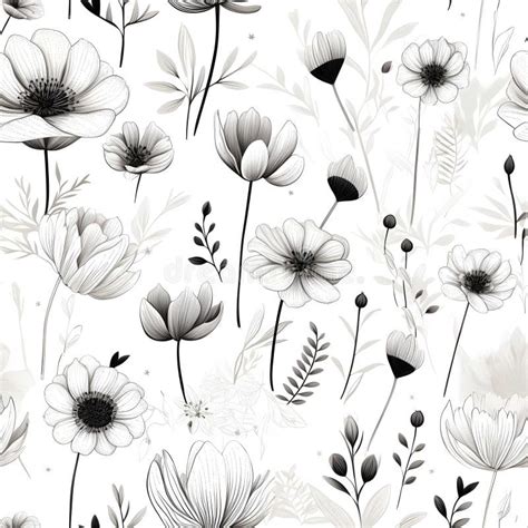 Monochromatic Floral Seamless Pattern Elegant Black And White